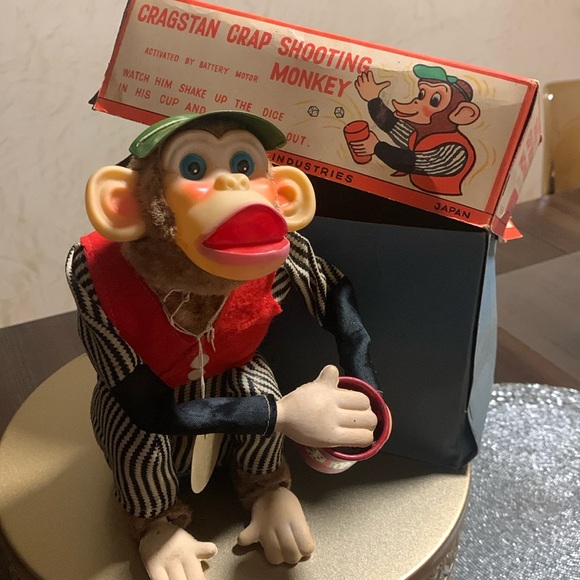 Vintage | Toys | 96s Vintage Cragstan Crap Shooting Monkey Original Box ...